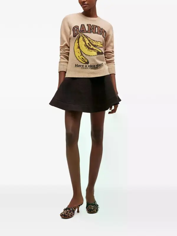 GANNI Graphic Print Wool Blend Sweater - Neutrals