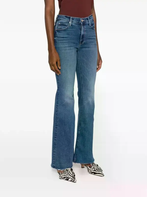 MOTHER Frayed Hem Flare Jeans - Blue