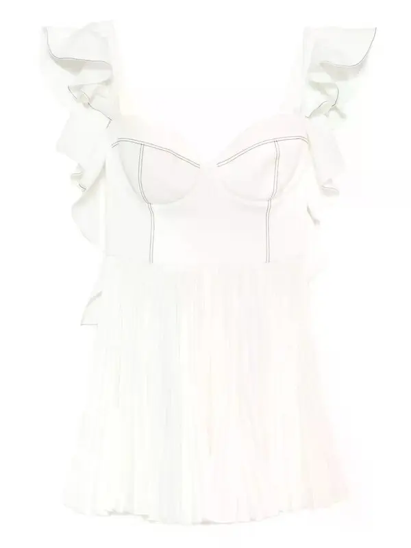 PARLOR Ruffled Pleated Mini Dress - White