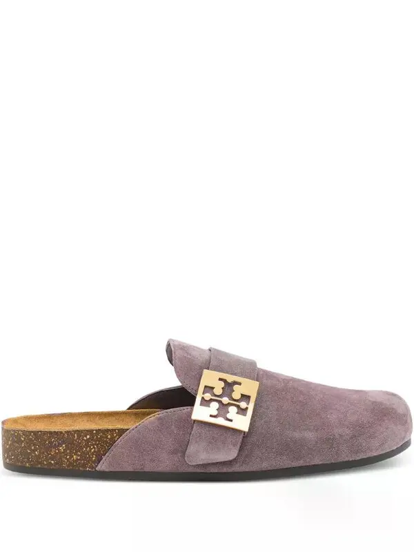 Tory Burch Suede Mules With Metal Logo - Purple