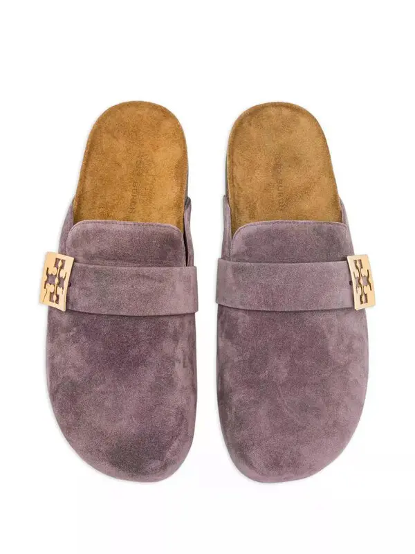 Tory Burch Suede Mules With Metal Logo - Purple