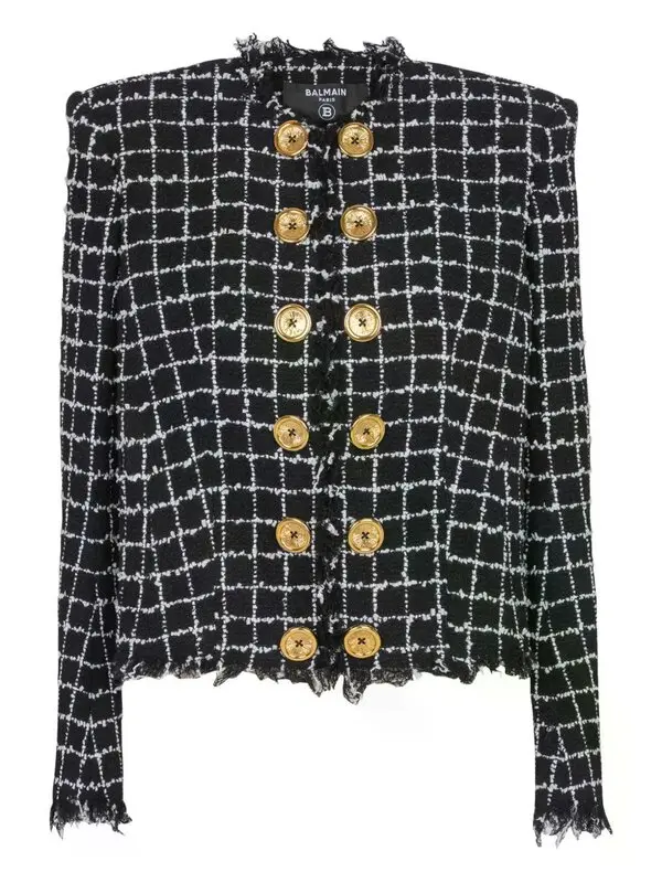 Balmain Frayed Tweed Jacket - Black