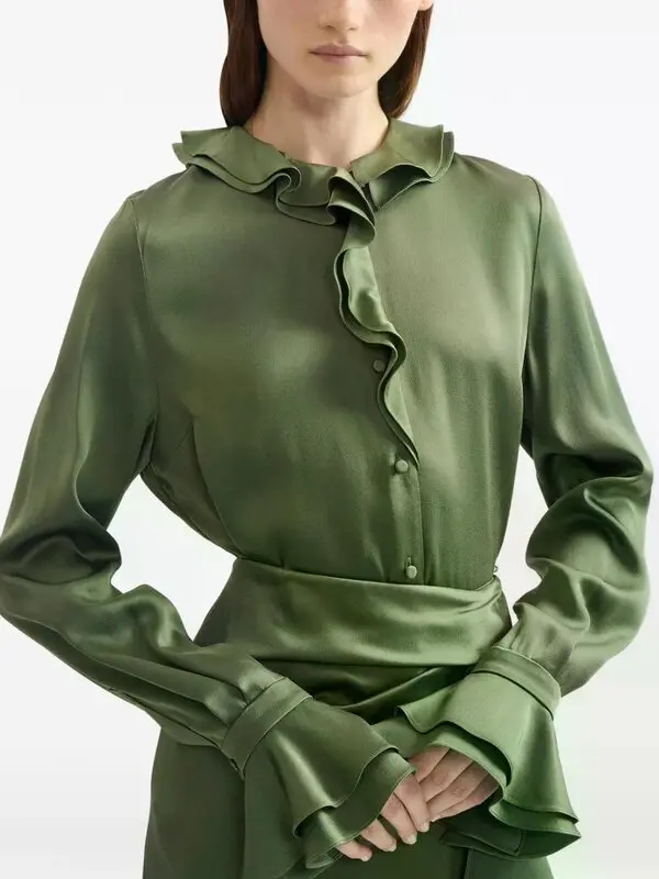 Erdem Cady Ruffled Long-sleeve Shirt - Green