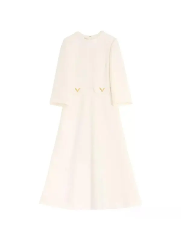 Valentino Garavani Crepe Couture Midi Dress With Vgold Detail - Neutrals