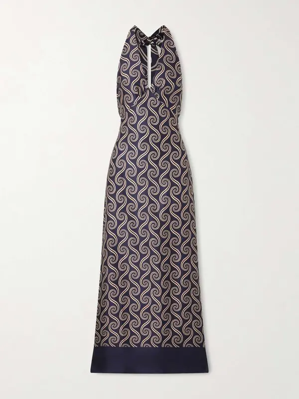 Faithfull The Brand Elidia Printed Satin Halterneck Maxi Dress