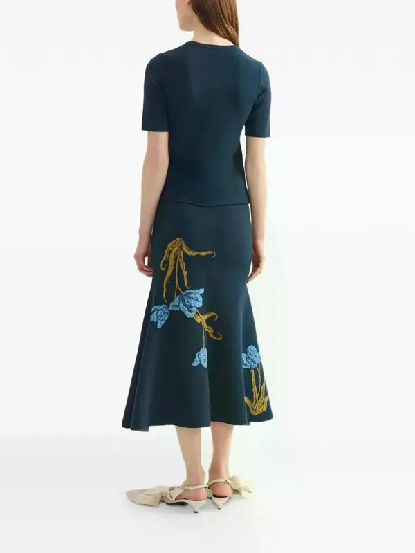 Erdem Floral-jacquard Knitted Midi Skirt - Blue