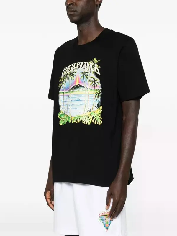 Casablanca Volcano Palm-tree Tropical Print T-shirt - Black