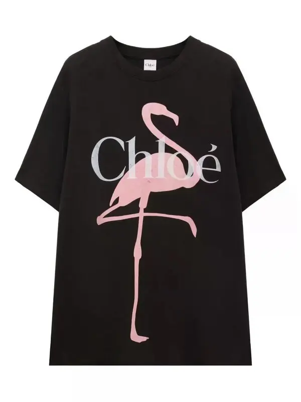 Chloé Flamingo Print T-shirt - Black
