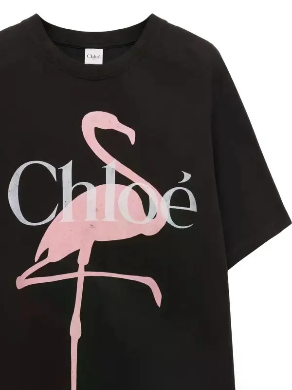 Chloé Flamingo Print T-shirt - Black