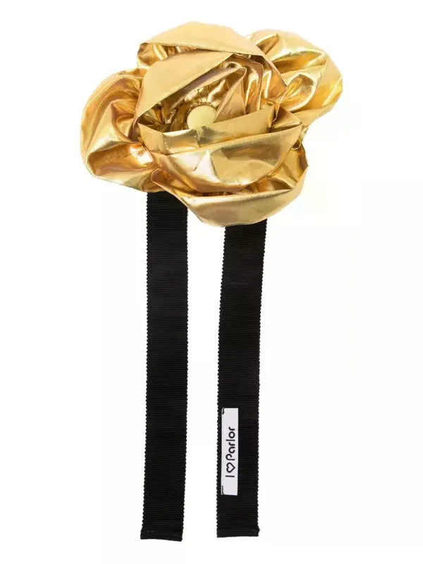 PARLOR Rose-detail Ribbon Choker - Gold