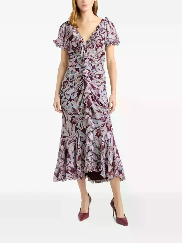Cinq À Sept Ruffled Tulip Midi Dress - Purple