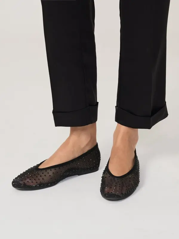 REISS Dina Mesh Embellished Ballet Flats - Black