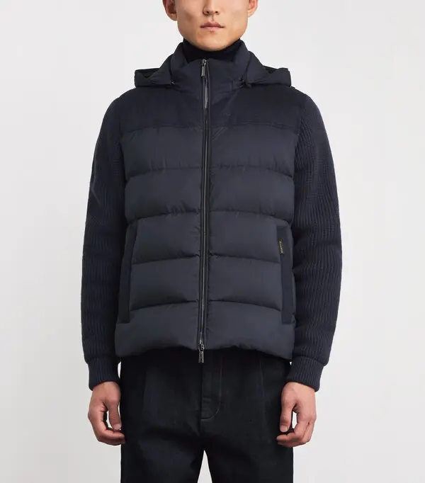 MOORER Wool-cashmere-blend Hybrid Puffer Jacket - Grey