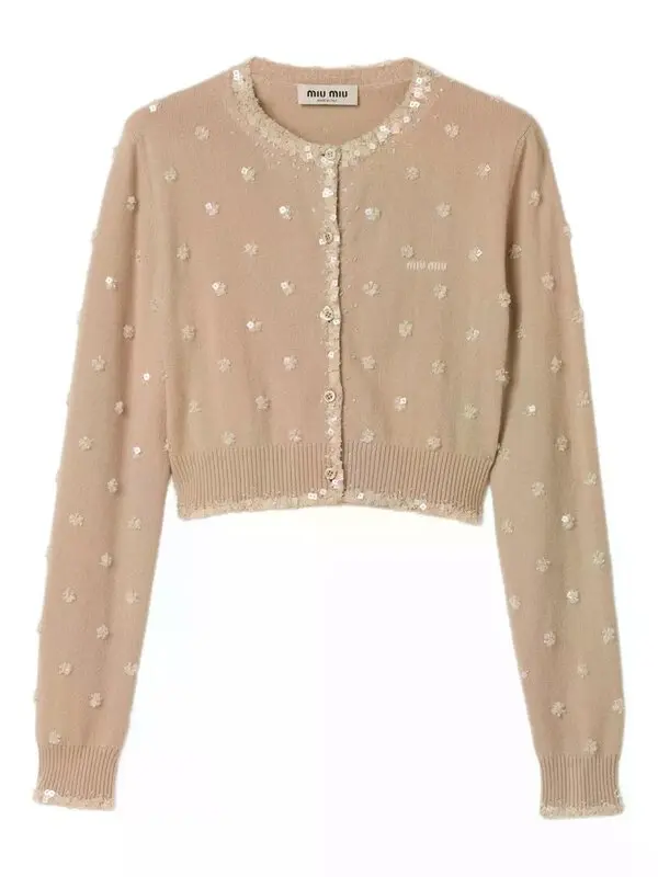 Miu Miu Embroidered Cashmere Cardigan - Neutrals
