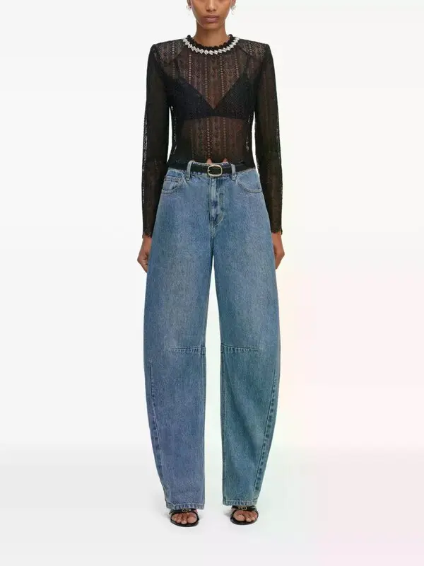SELF-PORTRAIT Crystal-embellished Lace Top - Black