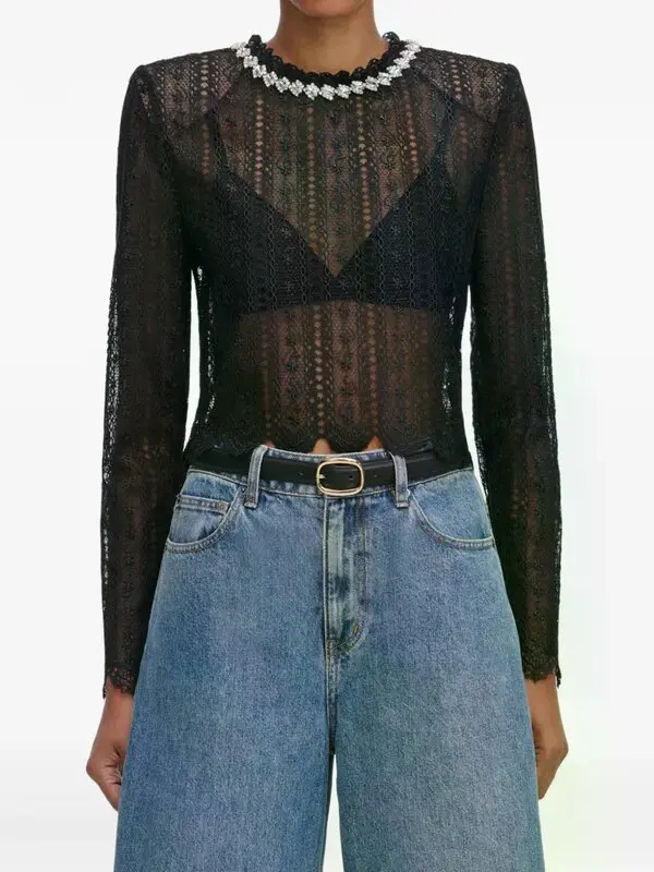 SELF-PORTRAIT Crystal-embellished Lace Top