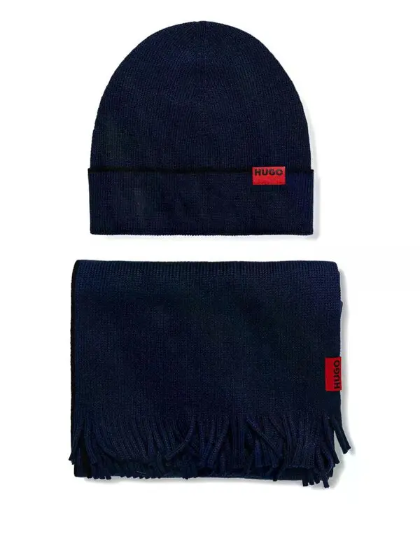 Hugo Logo-detail Beanie And Scarf Set - Blue