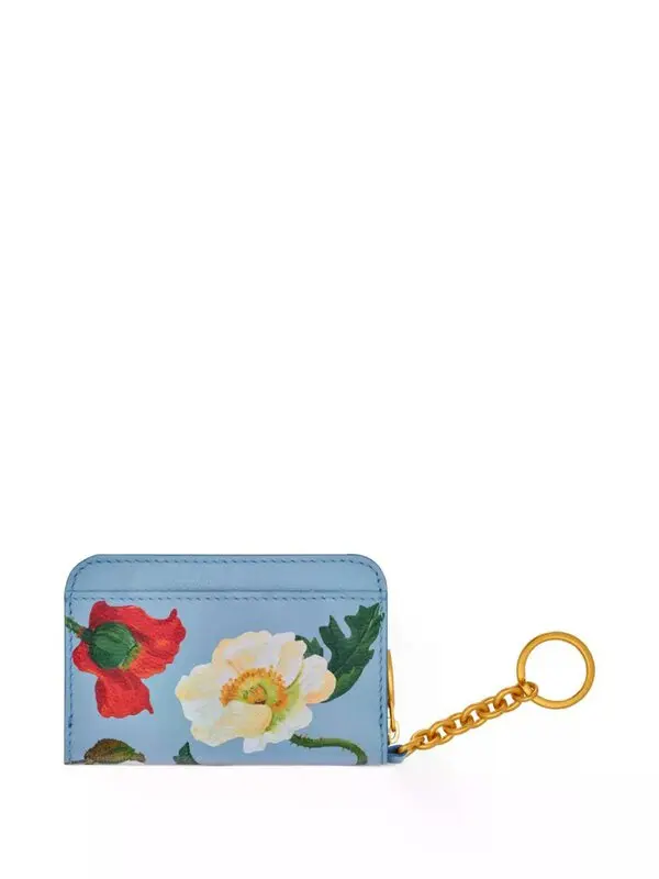 Oscar De La Renta Poppy-printed Keychain Wallet - Blue