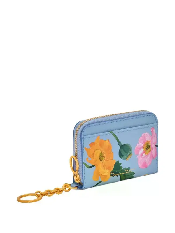 Oscar De La Renta Poppy-printed Keychain Wallet - Blue