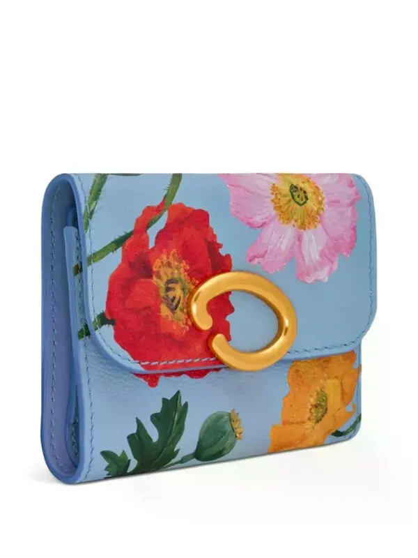 Oscar De La Renta Poppy-printed Trifold Wallet - Blue