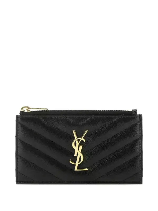 Saint Laurent Cassandre Zip Card Case - Black