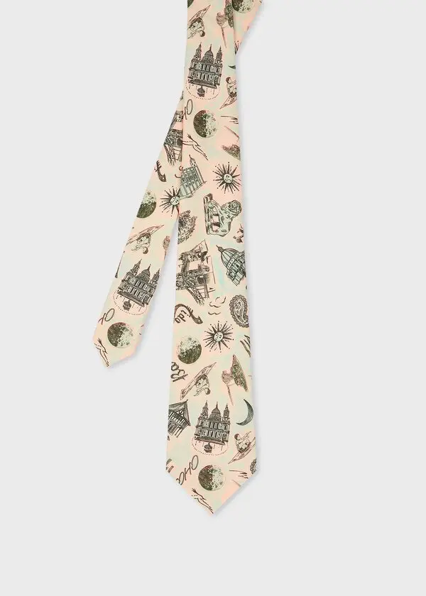 Paul Smith Printed Silk Neck Tie - White