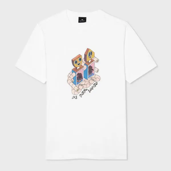 Paul Smith Organic Cotton 'robots' T-shirt - White