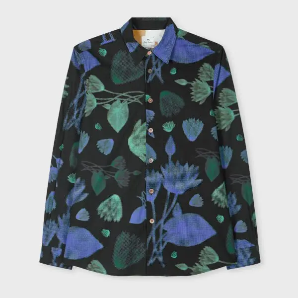 Paul Smith Navy 'half Tone Floral' Cotton Shirt