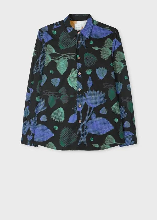 Paul Smith Navy 'half Tone Floral' Cotton Shirt