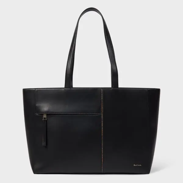 Paul Smith Leather Tote Bag With Signature Stripe Trim