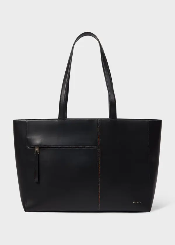 Paul Smith Leather Tote Bag With Signature Stripe Trim