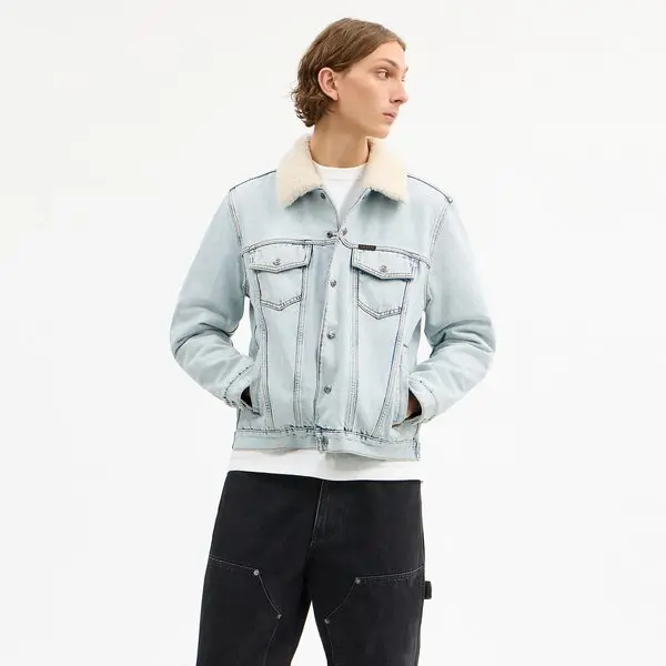 COACH Denim Trucker Jacket With Shearling Collar