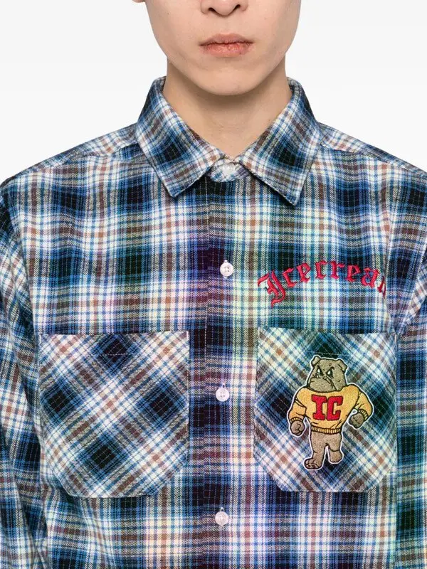 ICECREAM Mascot-embroidered Checked Shirt
