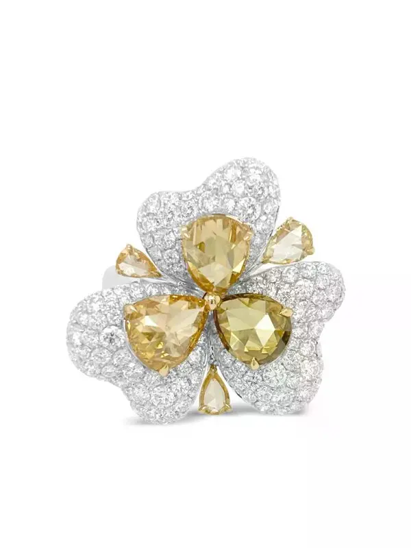 HYT JEWELRY 18k White Gold Diamond Flower Ring - Silver