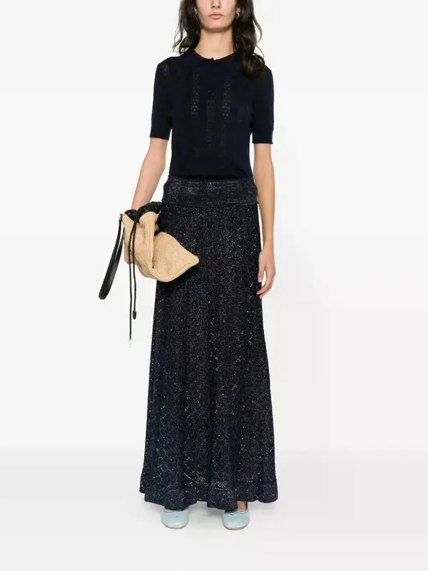 Sandro Rhinestone Embellished Knit Maxi Skirt