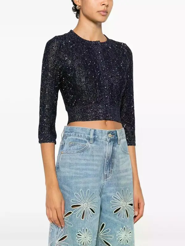 Sandro Rhinestone Embellished Knit Cardigan