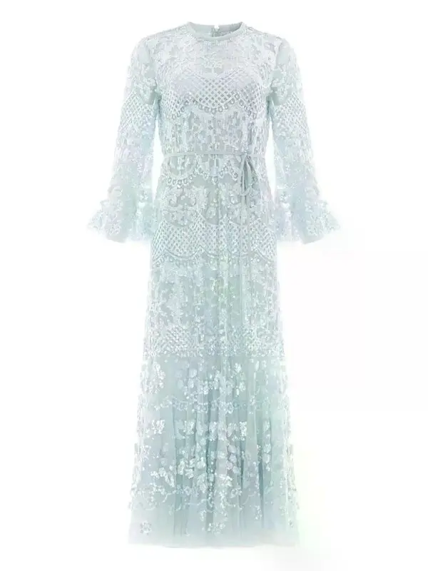 NEEDLE & THREAD Sequin-embellished Bell-sleeve Dress