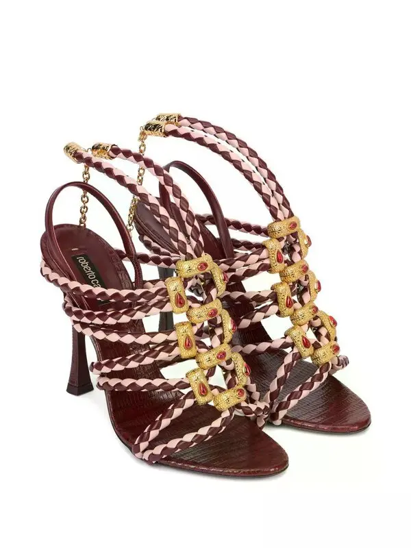 Roberto Cavalli Braided-leather Jewel-embellished Sandals