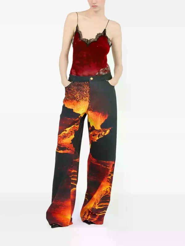 Roberto Cavalli Lava-print Stretch Denim Jeans