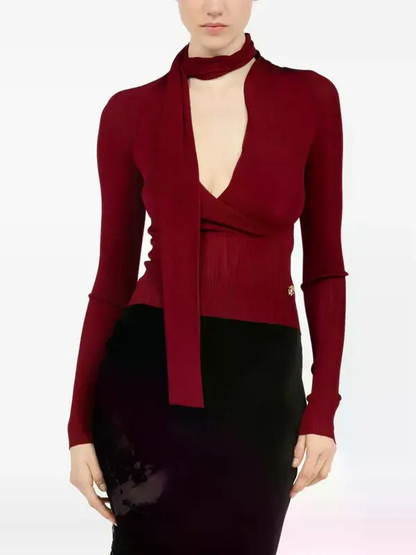 Roberto Cavalli Wrap-over Ribbed-knit Top