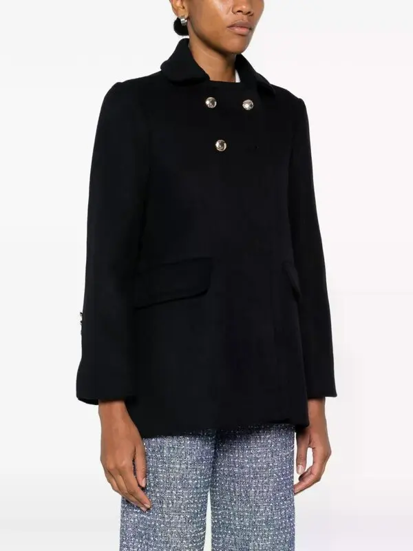 Maje Double-breasted Wool Blend Coat With Gold Button Detail - Blue