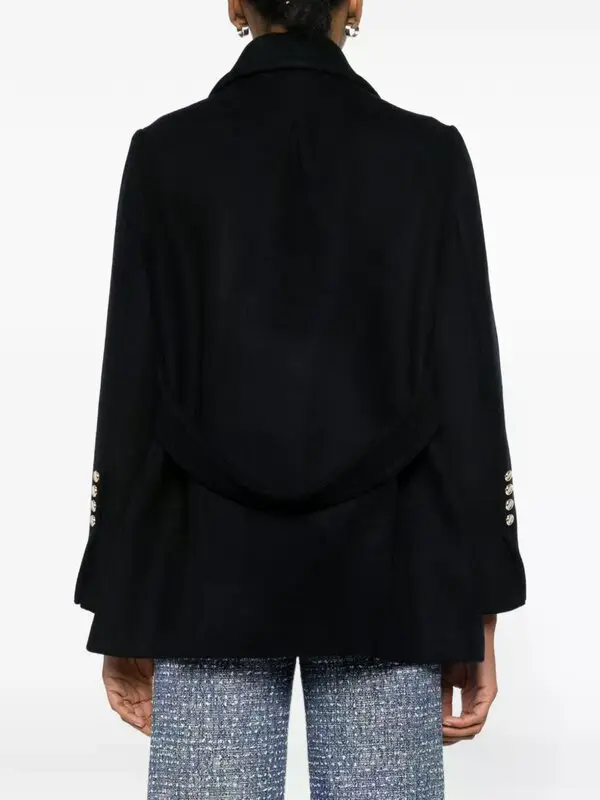 Maje Double-breasted Wool Blend Coat With Gold Button Detail - Blue