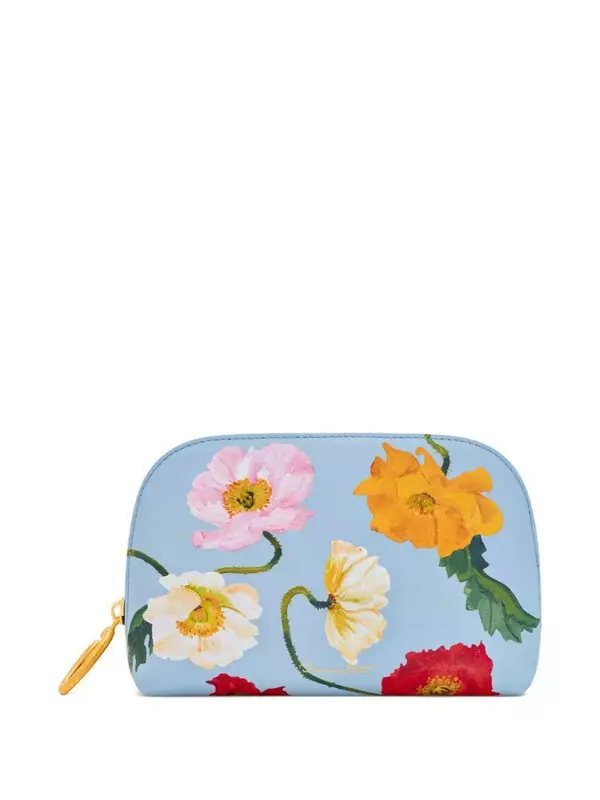 Oscar De La Renta Poppy-printed Makeup Bag - Blue