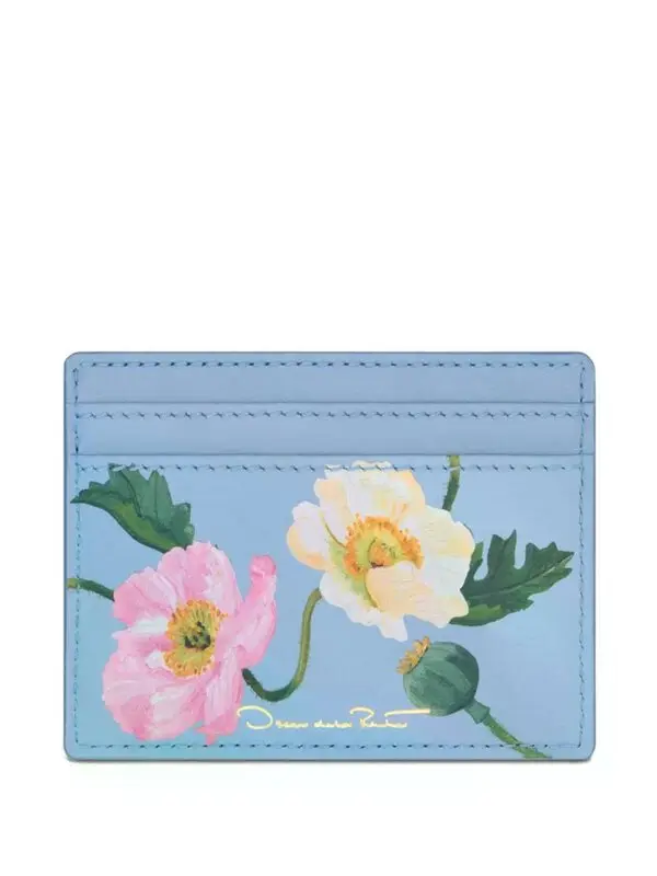 Oscar De La Renta Poppy-printed Card Holder - Blue