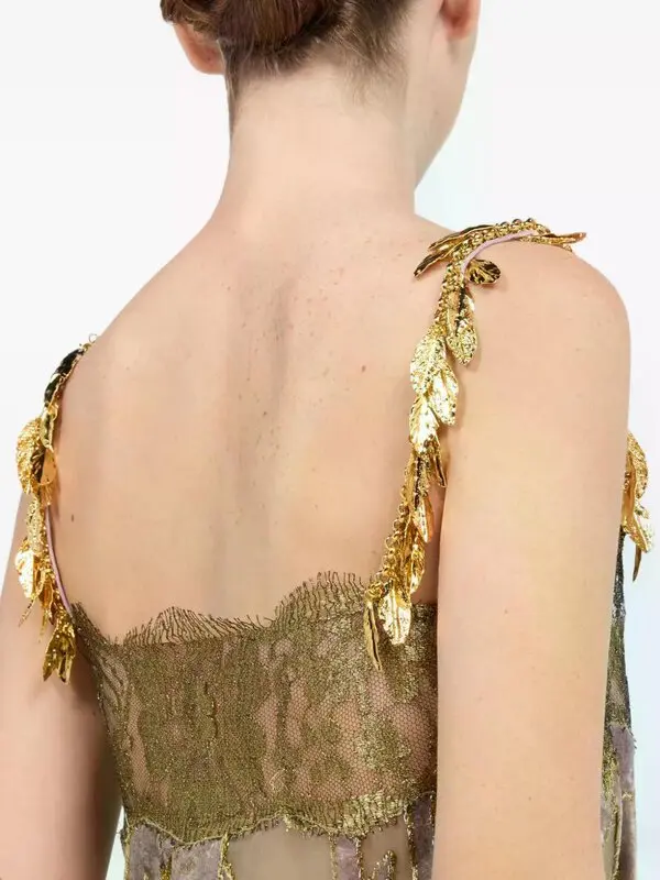 Roberto Cavalli Floral-pattern Leaf-strap Dress