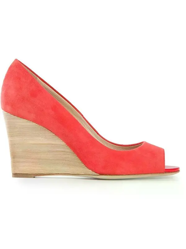 TOD'S Suede Wedge Pumps - Red