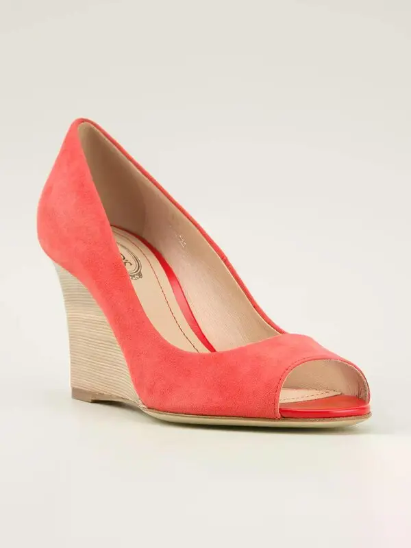 TOD'S Suede Wedge Pumps - Red