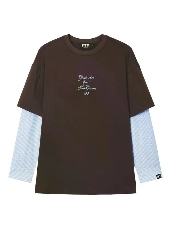 MINI CREAM Striped-sleeve T-shirt - Brown