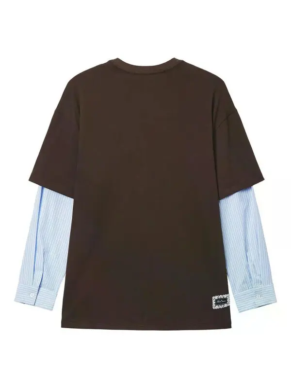 MINI CREAM Striped-sleeve T-shirt - Brown