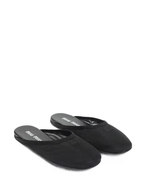 Miu Miu Embroidered Logo Flat Mules - Black